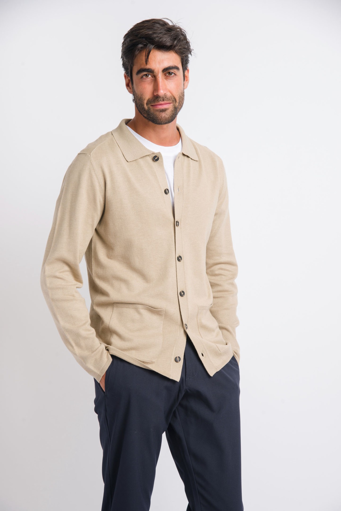 Cardigan Collo Camicia | Cotton & Silk